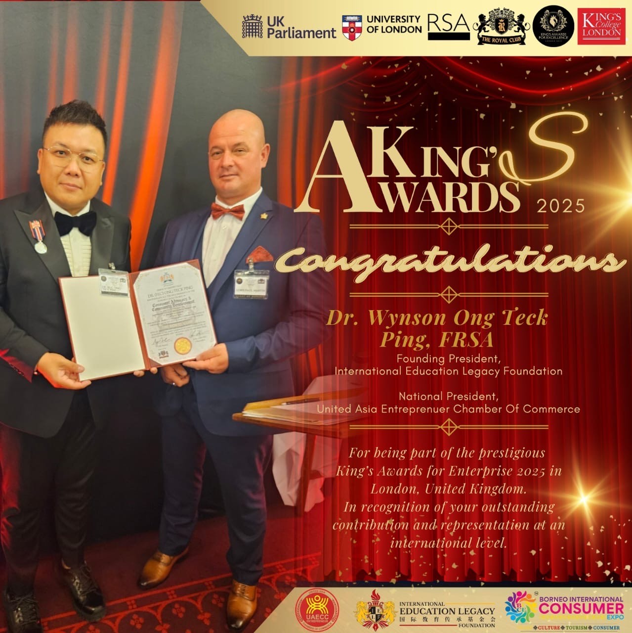 Wynson Ong Teck Ping terima Anugerah Diraja dan Ijazah Kehormat di UK ...