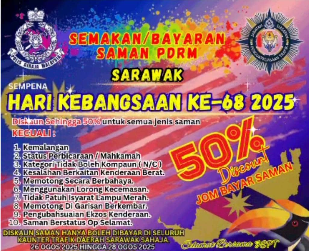 Diskaun 50% saman PDRM bermula 26- 28 Ogos ini - UTUSAN SARAWAK