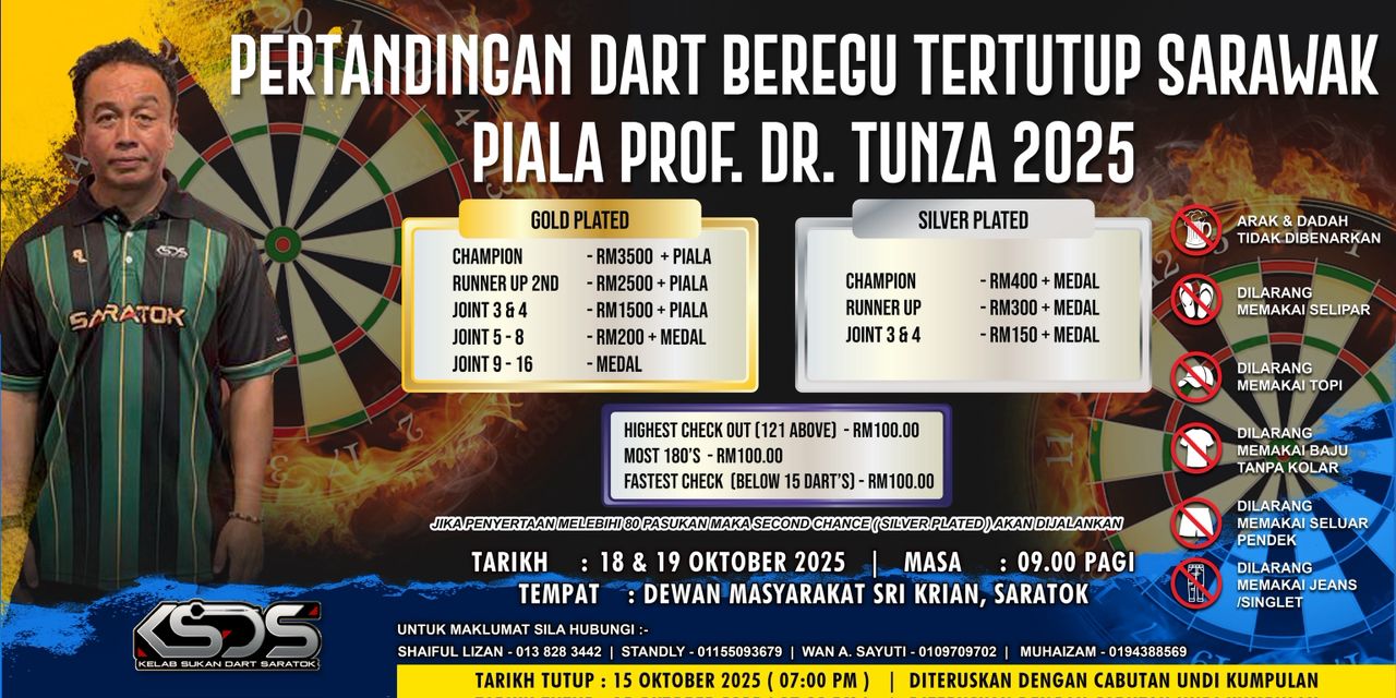 KSDS anjur Pertandingan Dart Piala Prof. Dr Tunza 2025 di Saratok ...