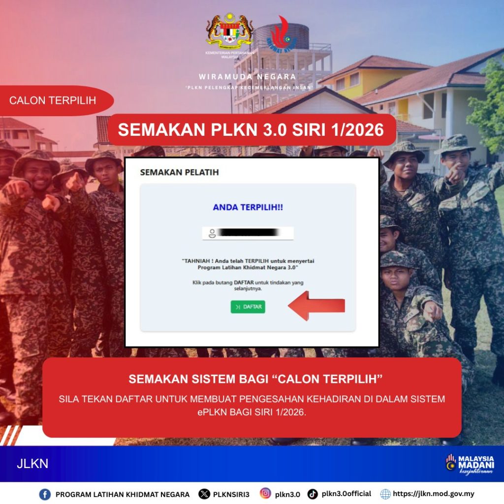 Semakan calon PLKN 3.0 Siri 1 2026 boleh disemak mulai hari ini ...